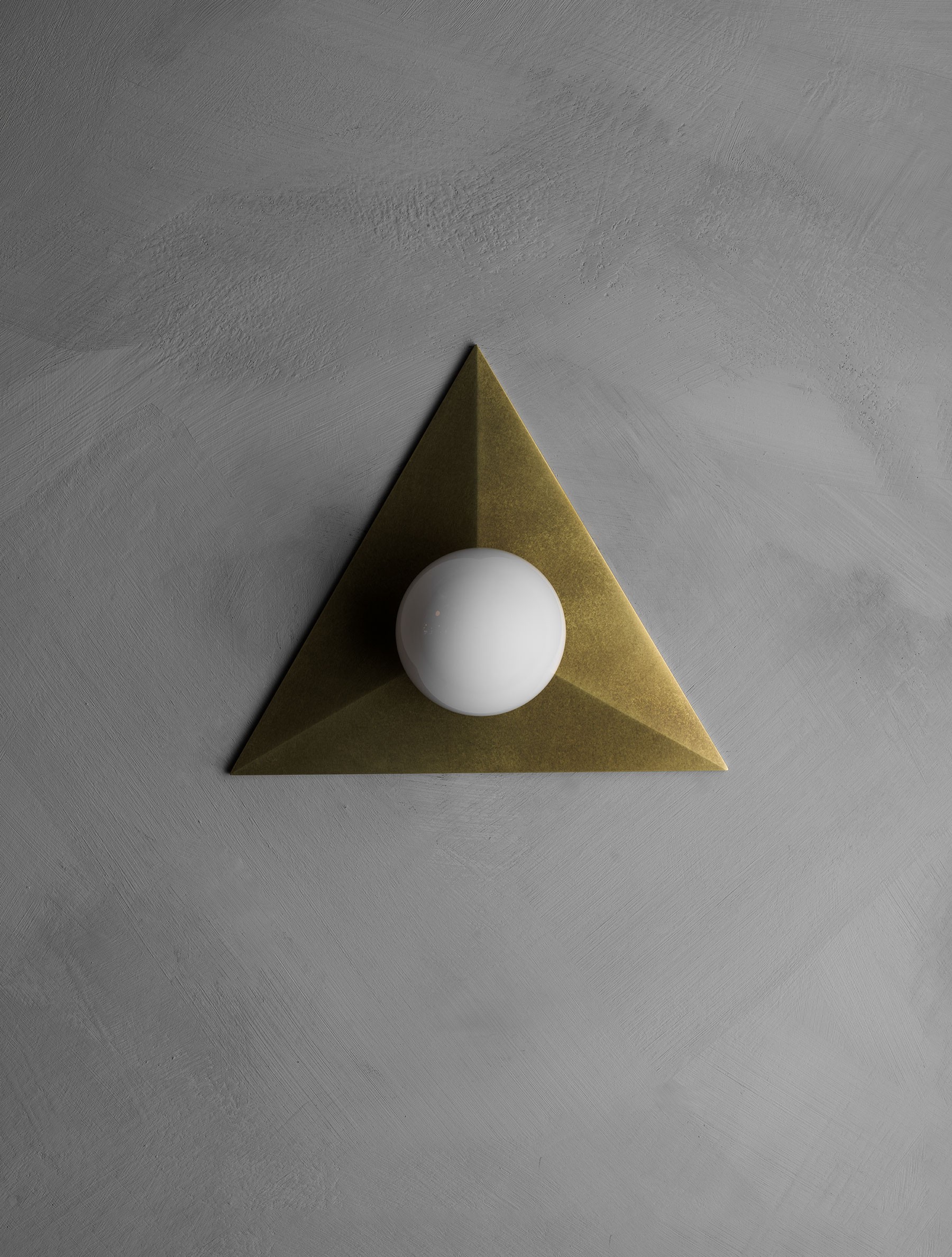 Triangle Mini Orb shown in Brass, Matte White Globe